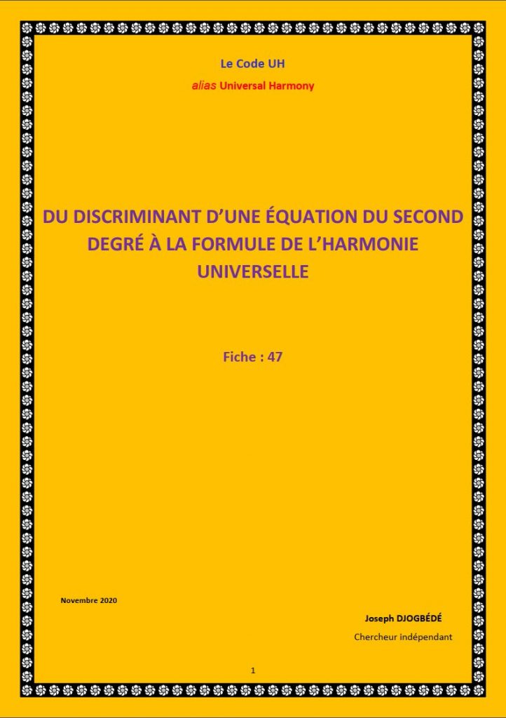 équation du second degré et formule de l'harmonie universelle
